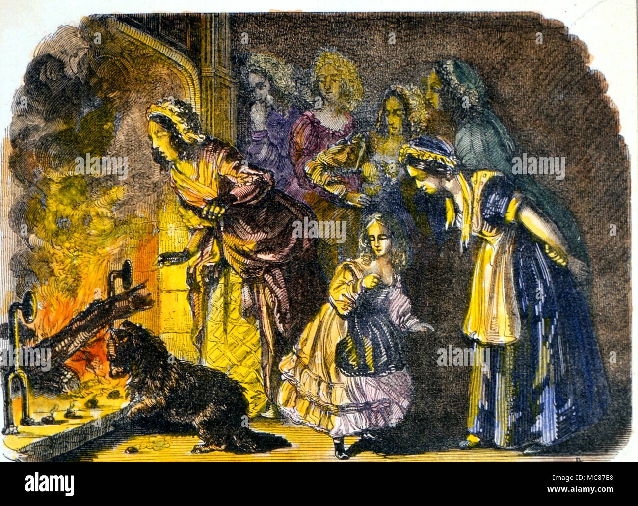 Victorian woodengraving showing women divining the future loved one by ...