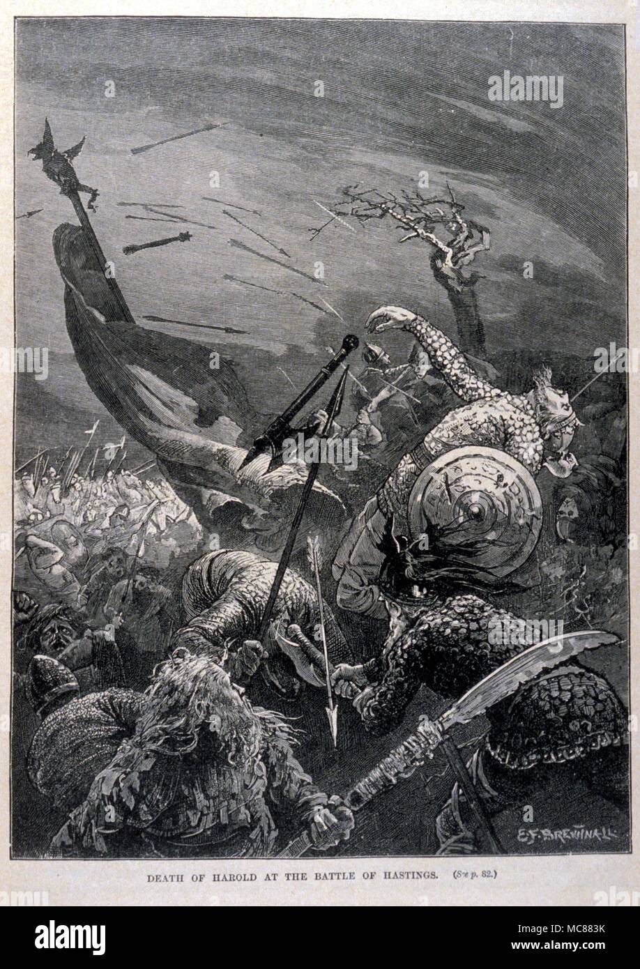 Death of King Harold at the Battle of Hastings. Print of c.1890 Stock ...
