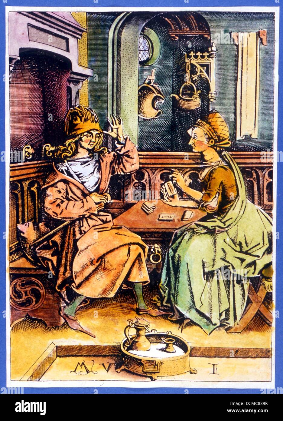 GAMES Men and women playing cards in mediaeval times. After a 15th ...