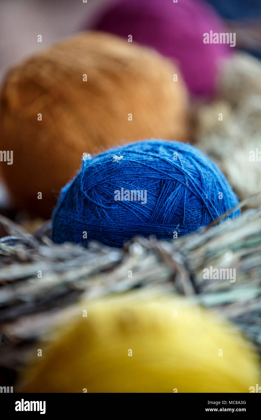 Balls of yarn, El Balcon del Inka, Chinchero, Cusco, Peru Stock Photo ...