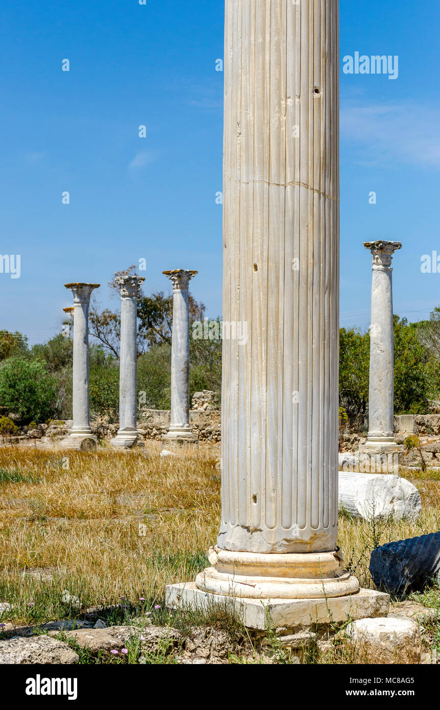 Stone pillars at the ancient site of Salamis on the east coast of ...
