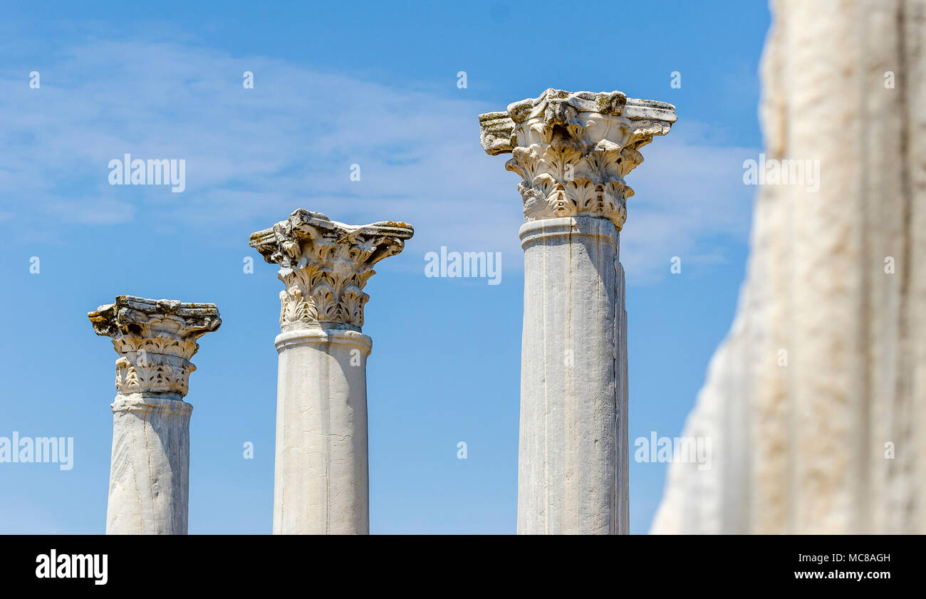 Stone pillars at the ancient site of Salamis on the east coast of ...