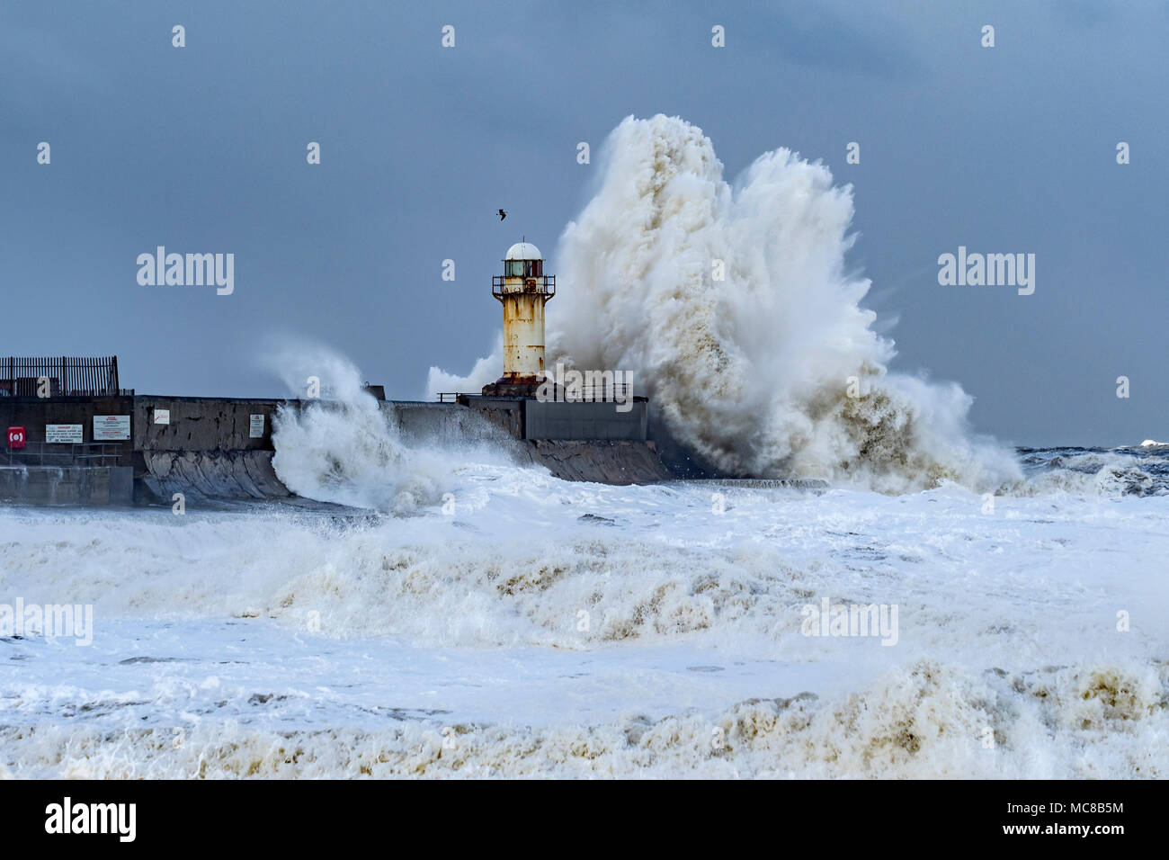 Rough Sea South Gare, Redcar, Cleveland. Wave breaking over the ...