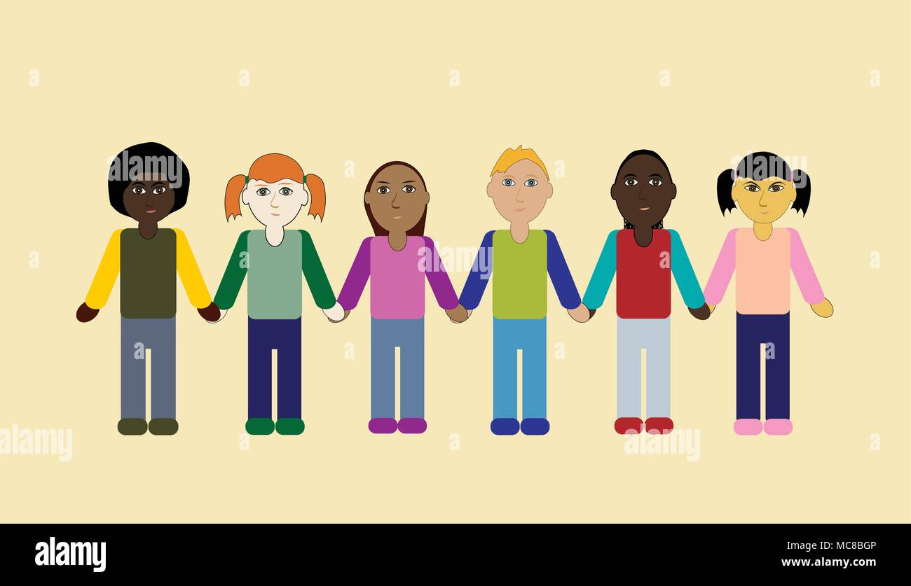 Children of diverse race holding hands in togetherness Stock Vector ...