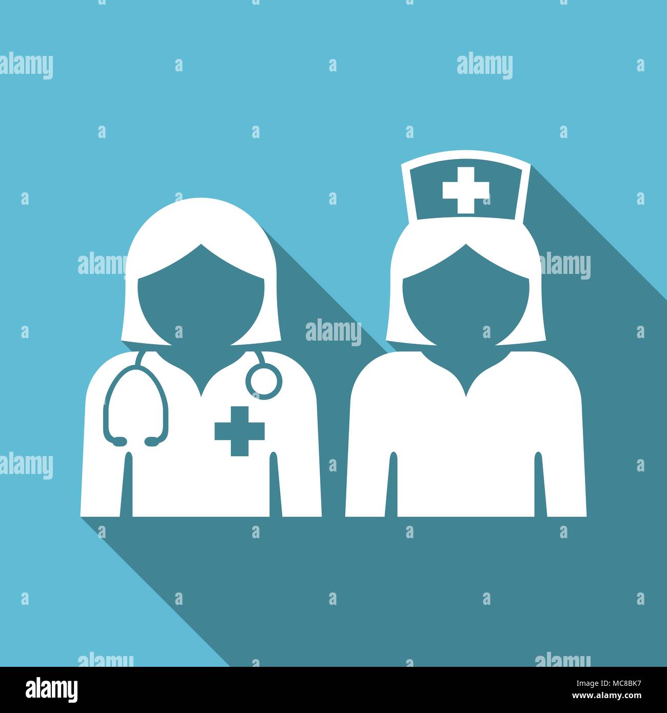 Woman doctor and nurse symbol flat design vector blue icon Stock Vector ...