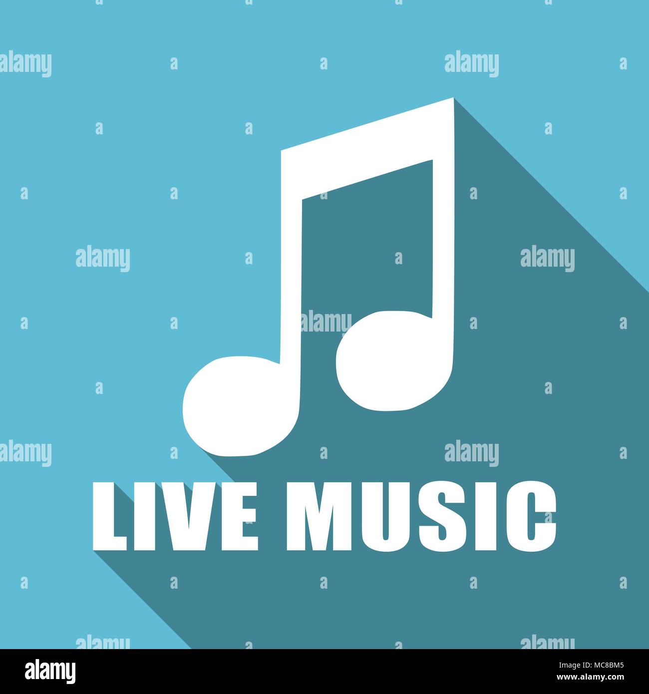 Live music text and note symbol flat design vector blue icon Stock ...