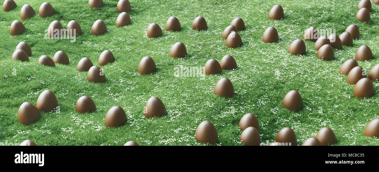 Easter eggs in a green grass, 3d render illustration Stock Photo - Alamy