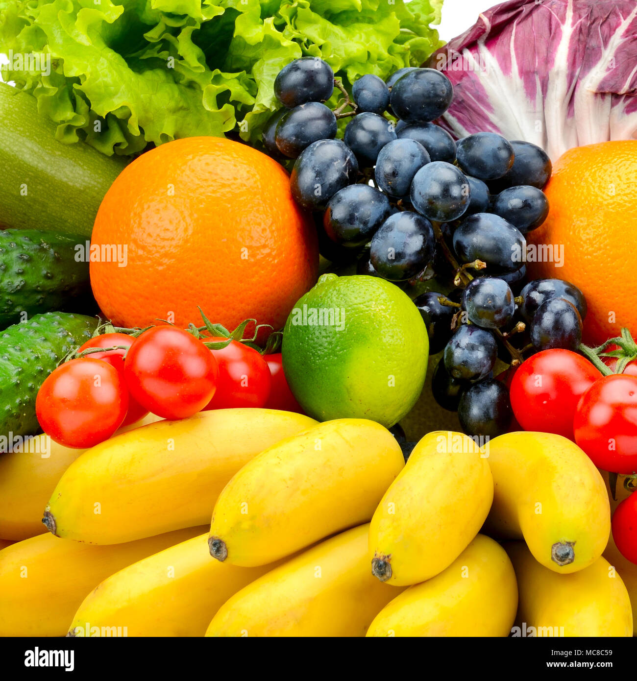 collection fresh fruits and vegetables. Natural background Stock Photo ...