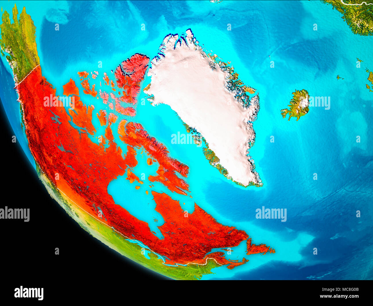 Canada highlighted in red on planet Earth with visible borders. 3D ...