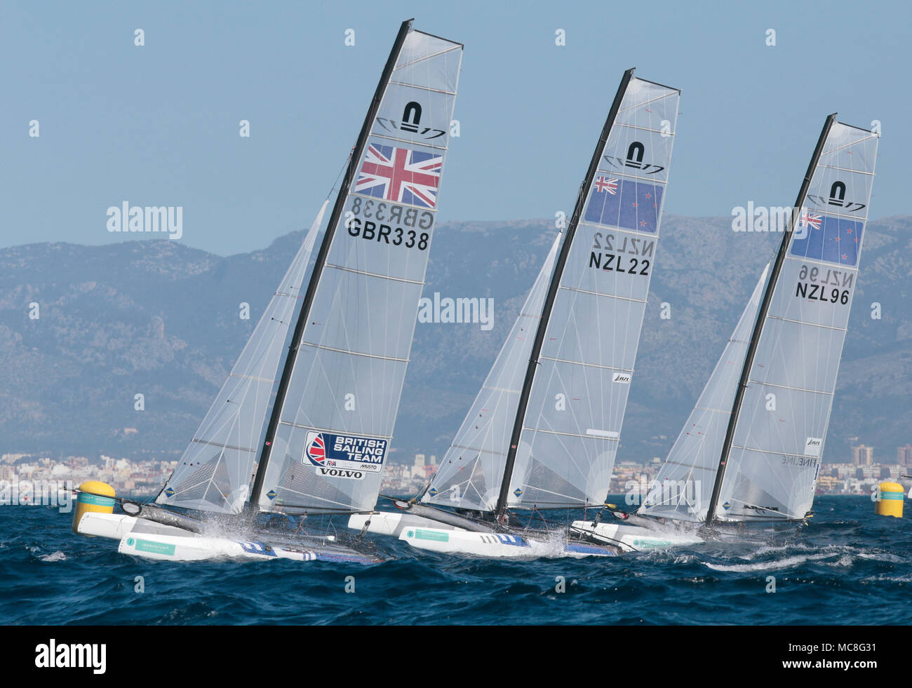 Nacra 17 sailing class compete during the Princesa Sofia regatta in the ...