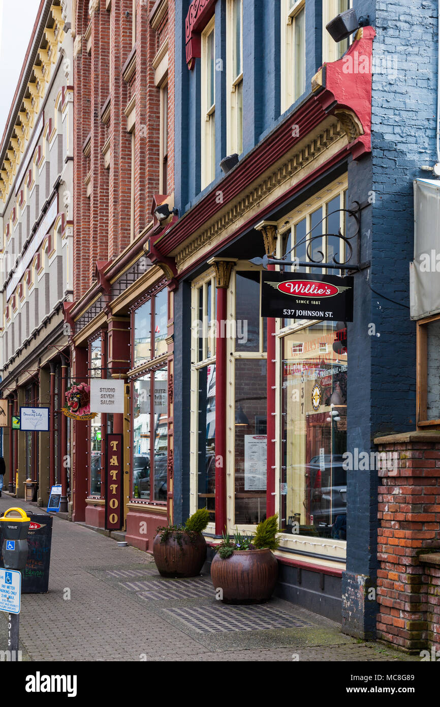 Heritage red brick architecture in downtown Victoria, British Columbia ...