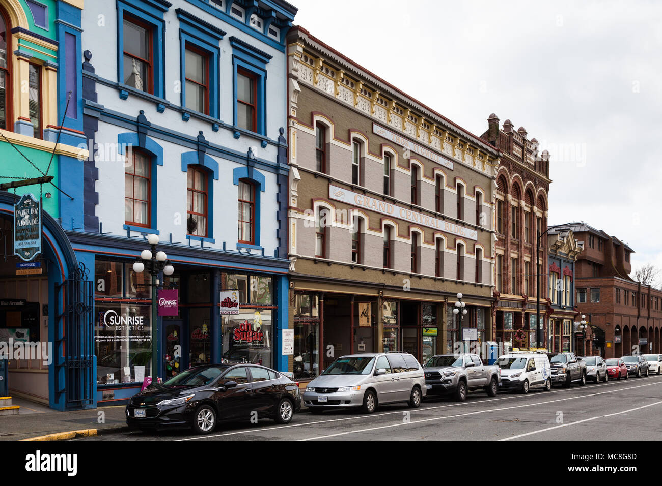 Heritage red brick architecture in downtown Victoria, British Columbia ...