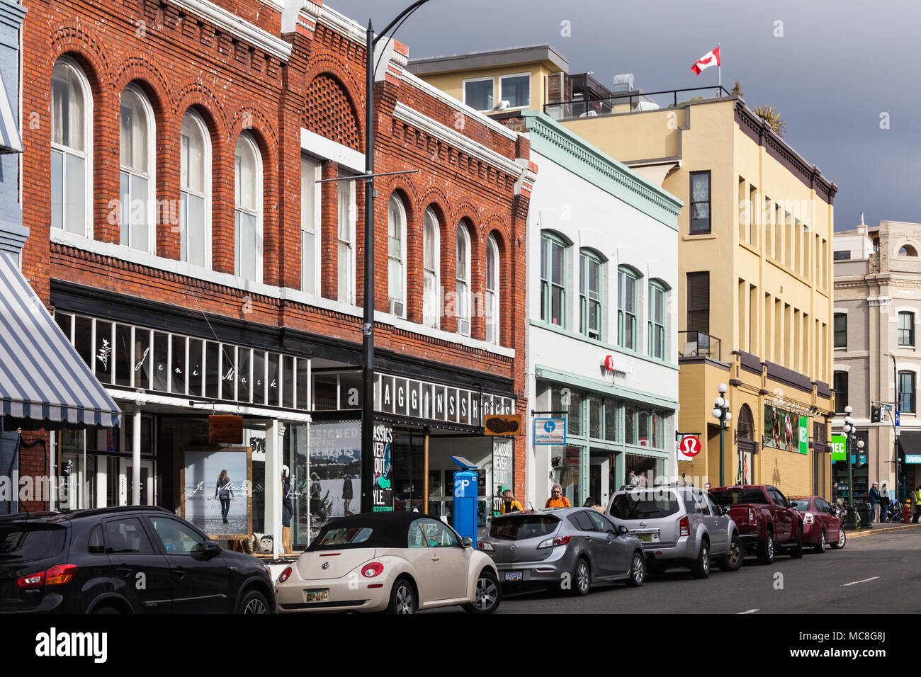 Heritage red brick architecture in downtown Victoria, British Columbia ...