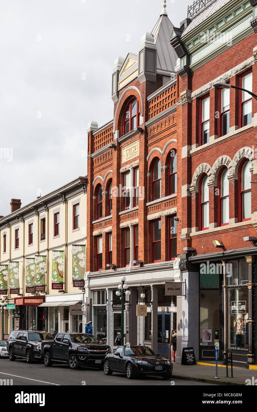 Heritage red brick architecture in downtown Victoria, British Columbia ...