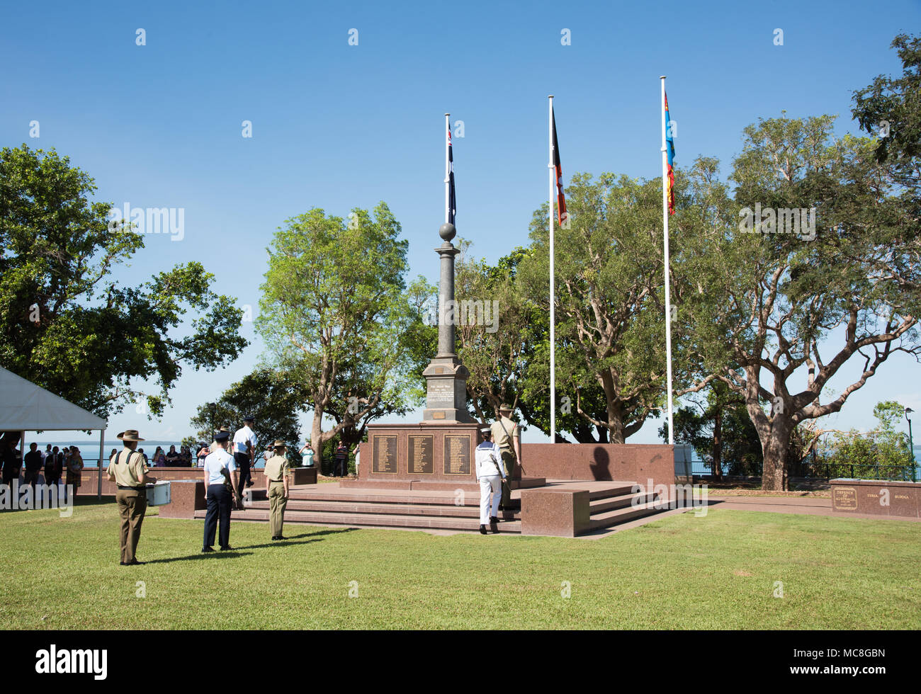 Darwin,NT,Australia-April 10,2018: Armed forces at the Cenotaph War ...