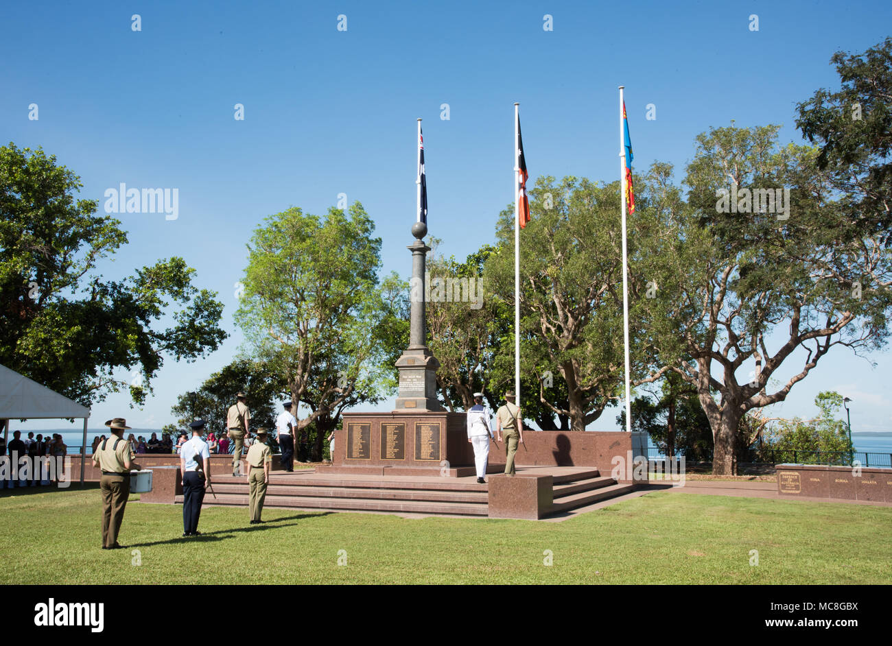 Darwin,NT,Australia-April 10,2018: Armed forces at the Cenotaph War ...
