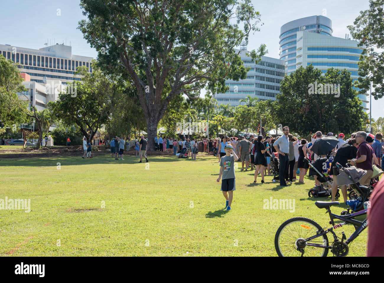 Darwin,NT,Australia-April 10,2018: Large group of people waiting for ...