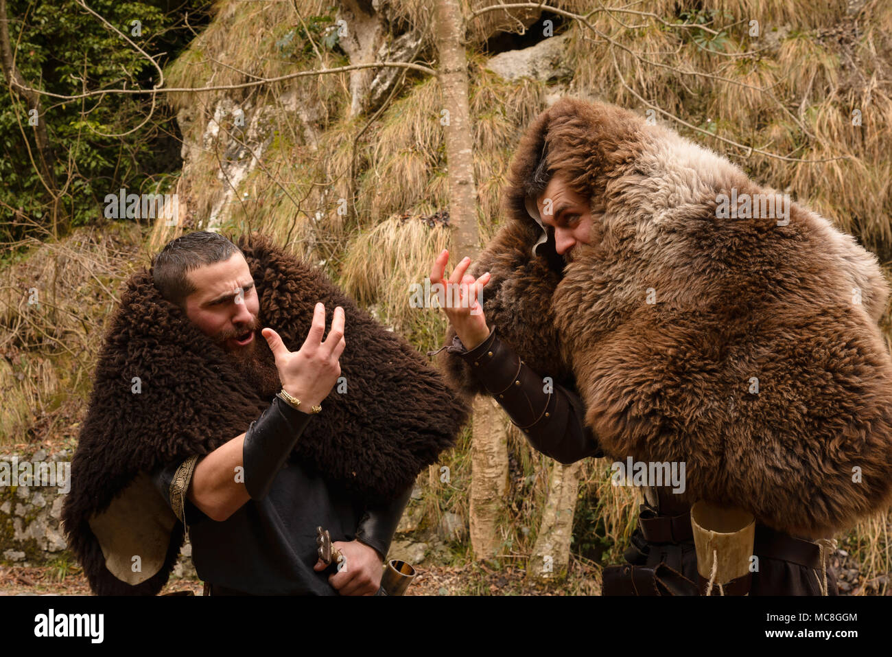 two Viking explorers, after a long journey, enjoy singing Stock Photo ...