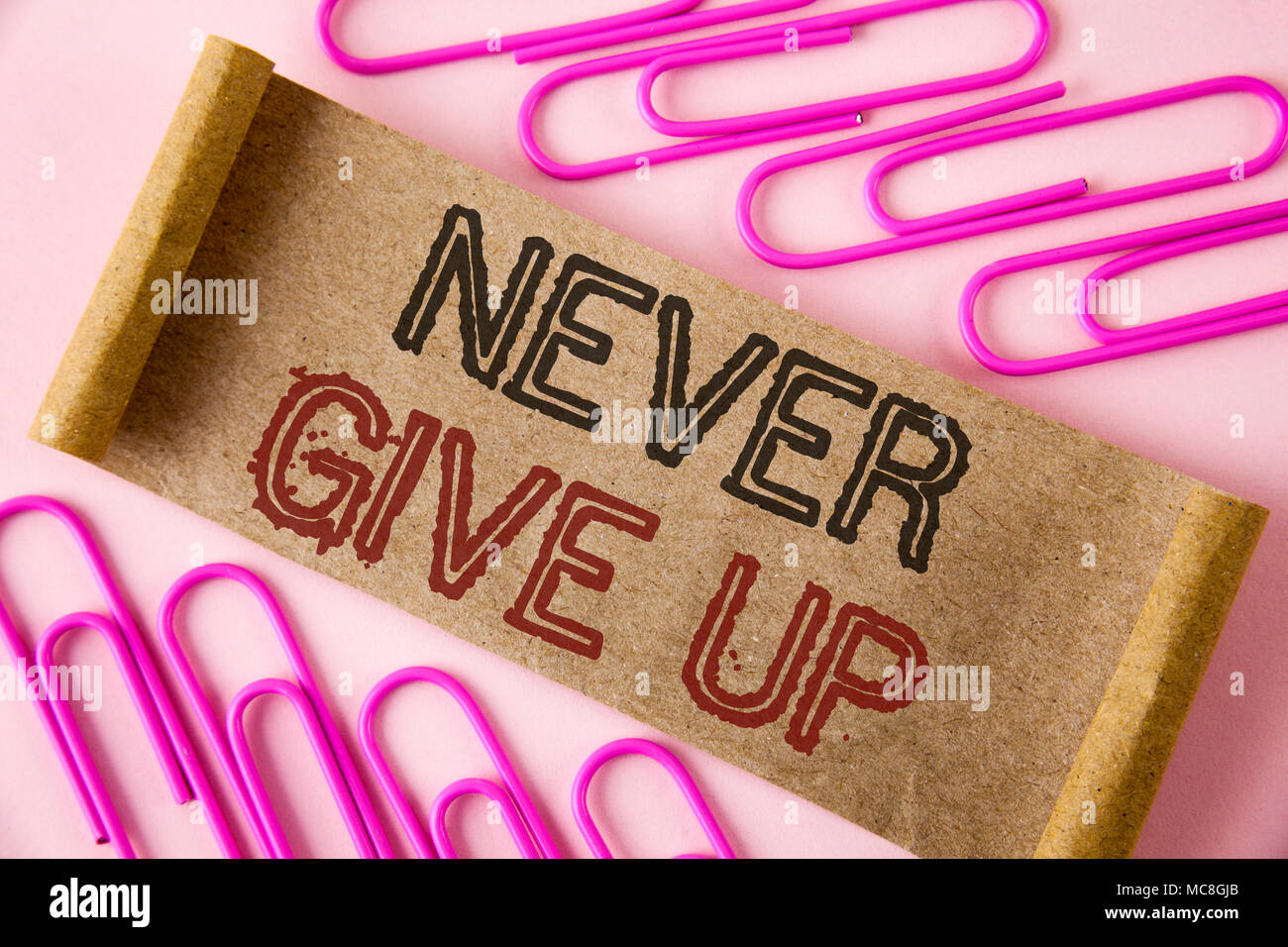 Handwriting text writing Never Give Up. Concept meaning Be persistent ...