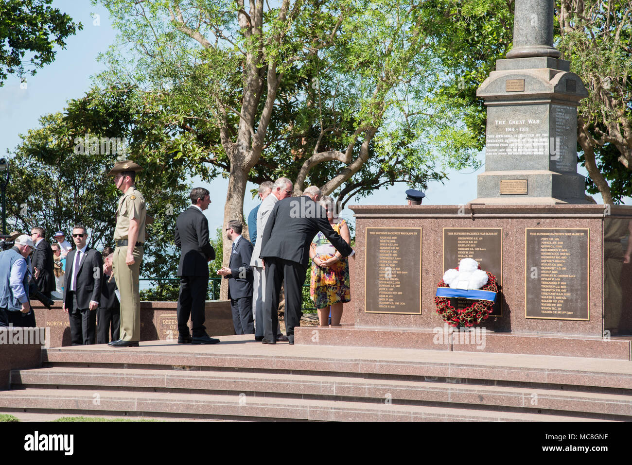 Darwin,NT,Australia-April 10,2018: Prince Charles viewing Cenotaph War ...
