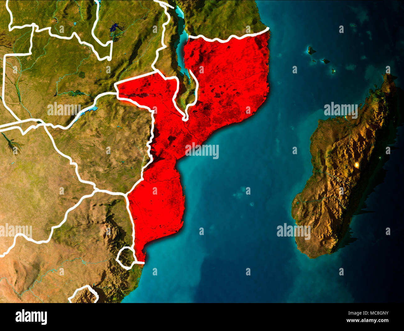 Highlighted satellite image of mozambique hi-res stock photography and ...