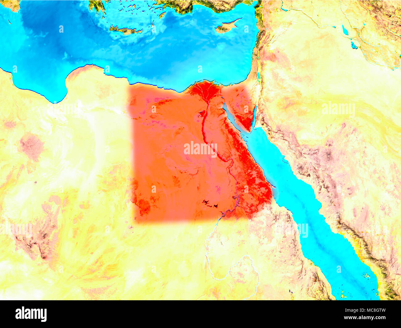 Egypt highlighted in red on planet Earth. 3D illustration. Elements of ...