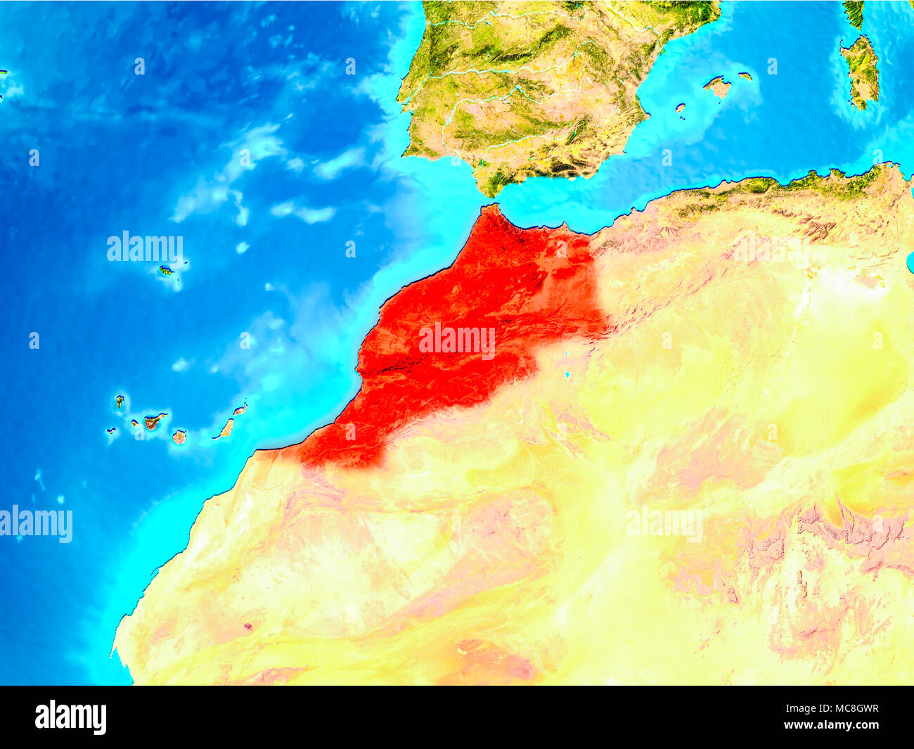 Morocco highlighted in red on planet Earth. 3D illustration. Elements ...