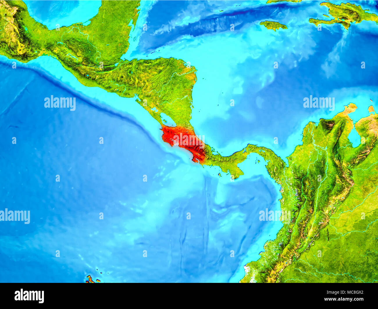 Costa Rica highlighted in red on planet Earth. 3D illustration ...