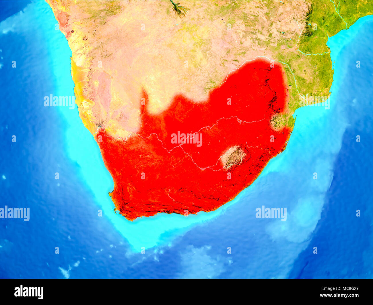 South Africa highlighted in red on planet Earth. 3D illustration ...