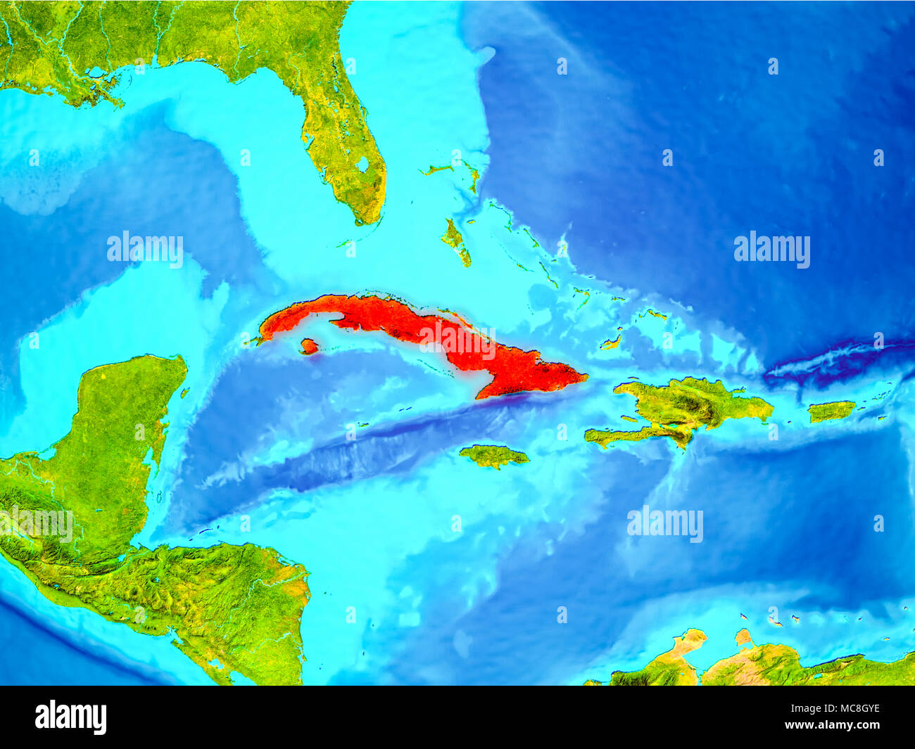 Cuba highlighted in red on planet Earth. 3D illustration. Elements of ...
