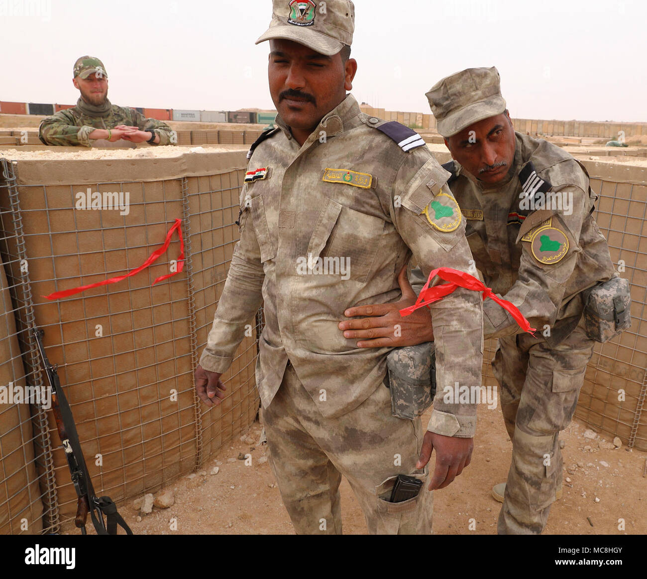 A member from the Danish army observes as Iraqi border guard members ...