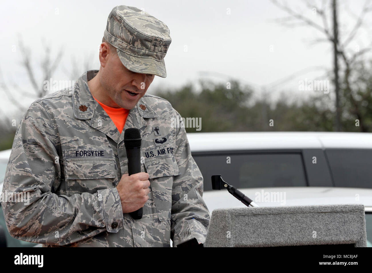 Chaplain (Maj.) Craig Forsythe, 67th Cyberspace Wing, provides the ...