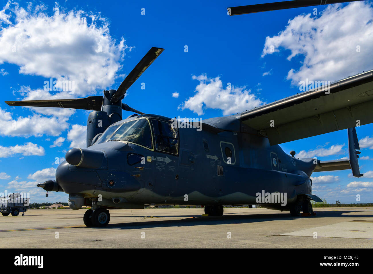 A CV-22 Osprey sits on a flightline at Hurlburt Field, Fla., March 20 ...