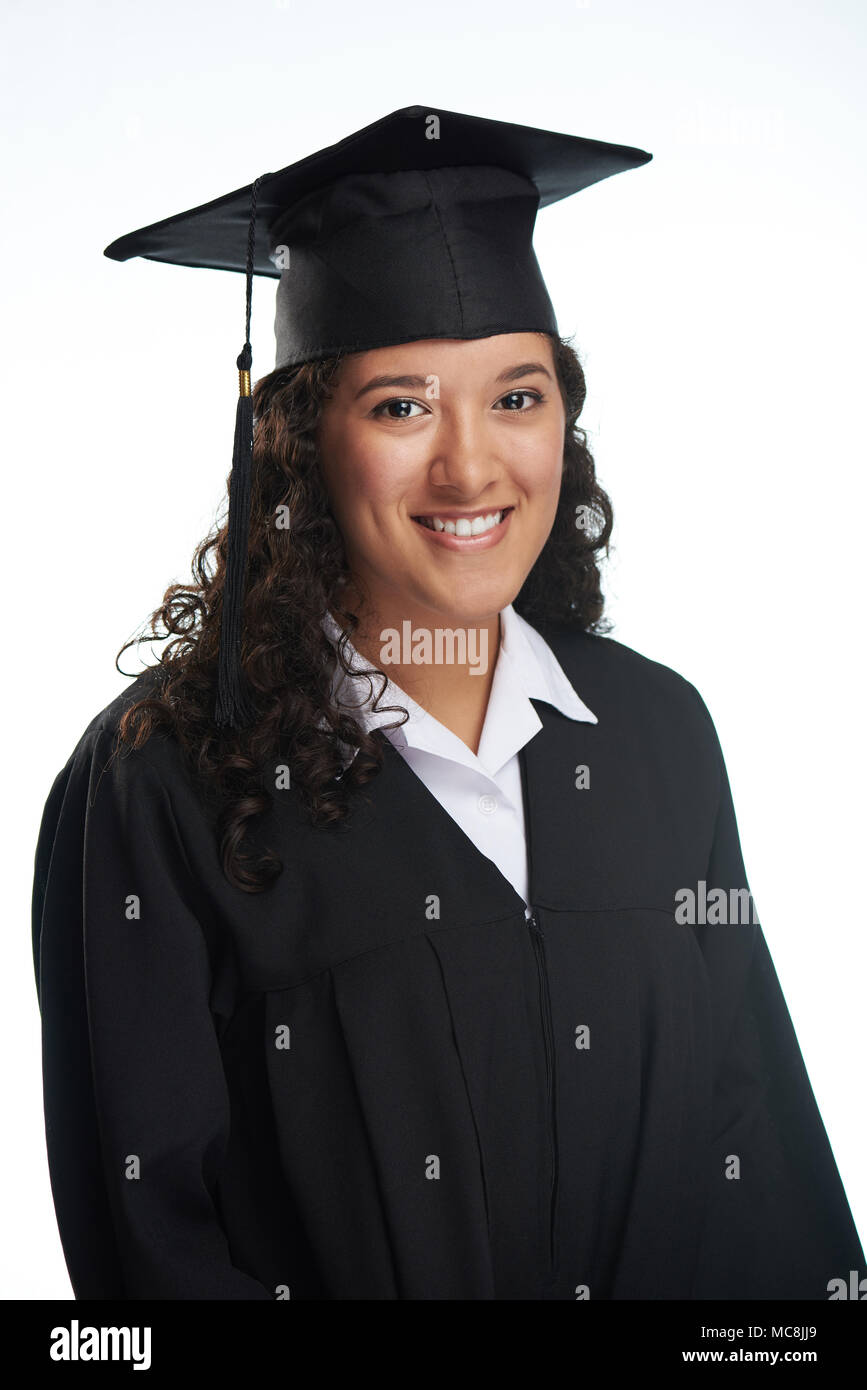 Hispanic smiling girl student portrait isolated on white background ...