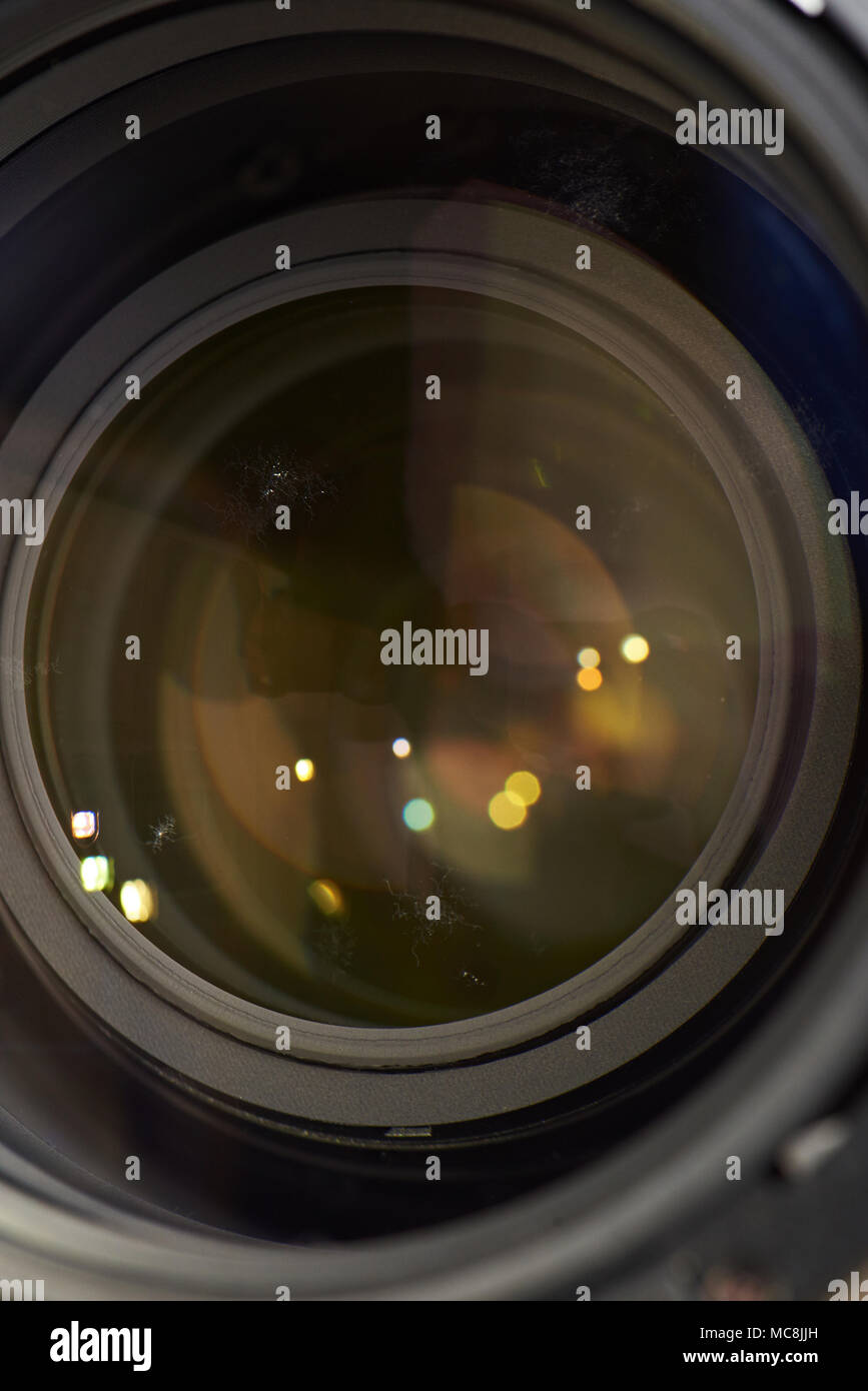 Fungus growth on optical lenth close-up. Damaged lens with fungus ...