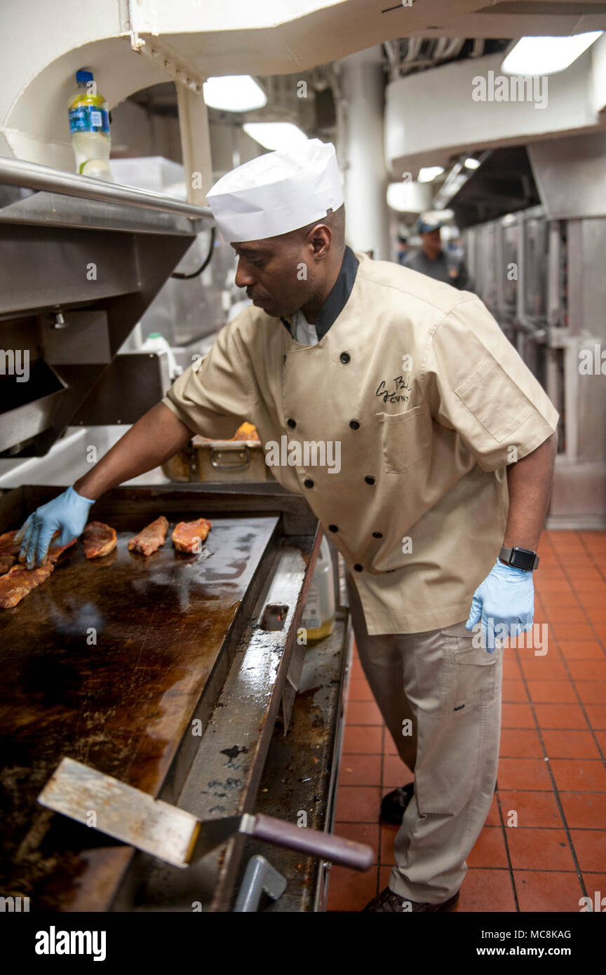 ATLANTIC OCEAN (March 29, 2018) Command Master Chief Huben Phillips, a ...