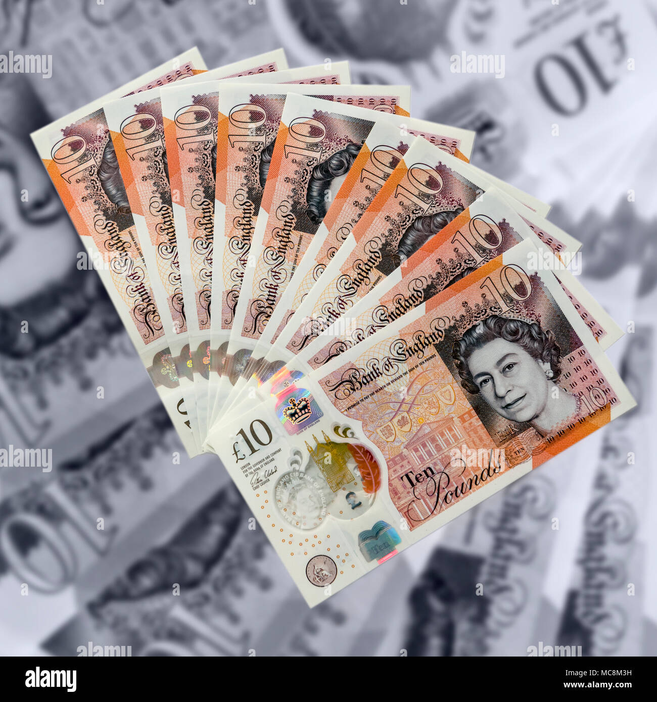 Fanned ten pound notes Stock Photo - Alamy