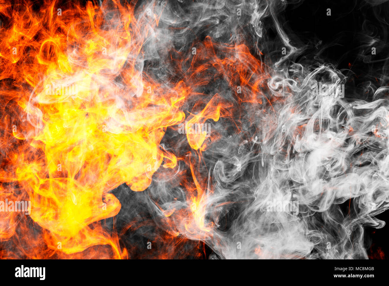 Fire flames background. Dense fiery smoke on a black isolated ...