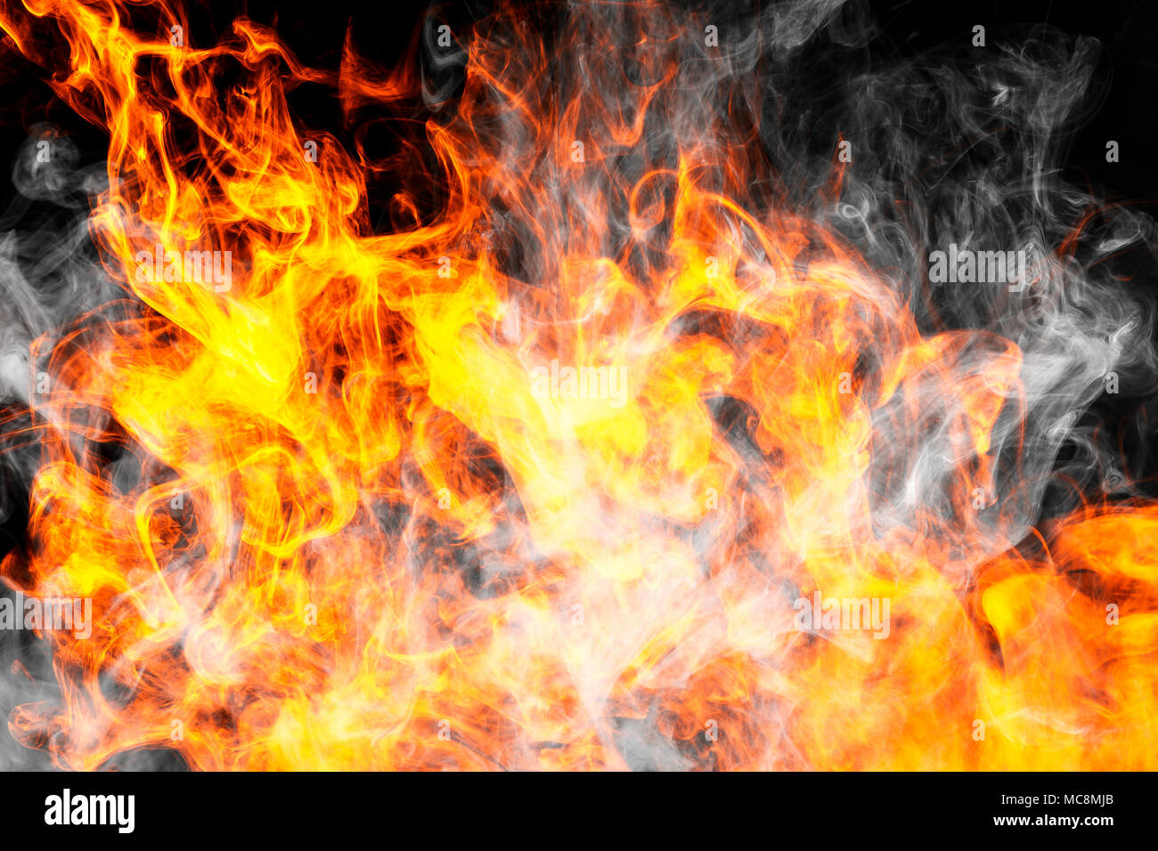 Fire flames background. Cloud of fiery smoke on a black isolated ...