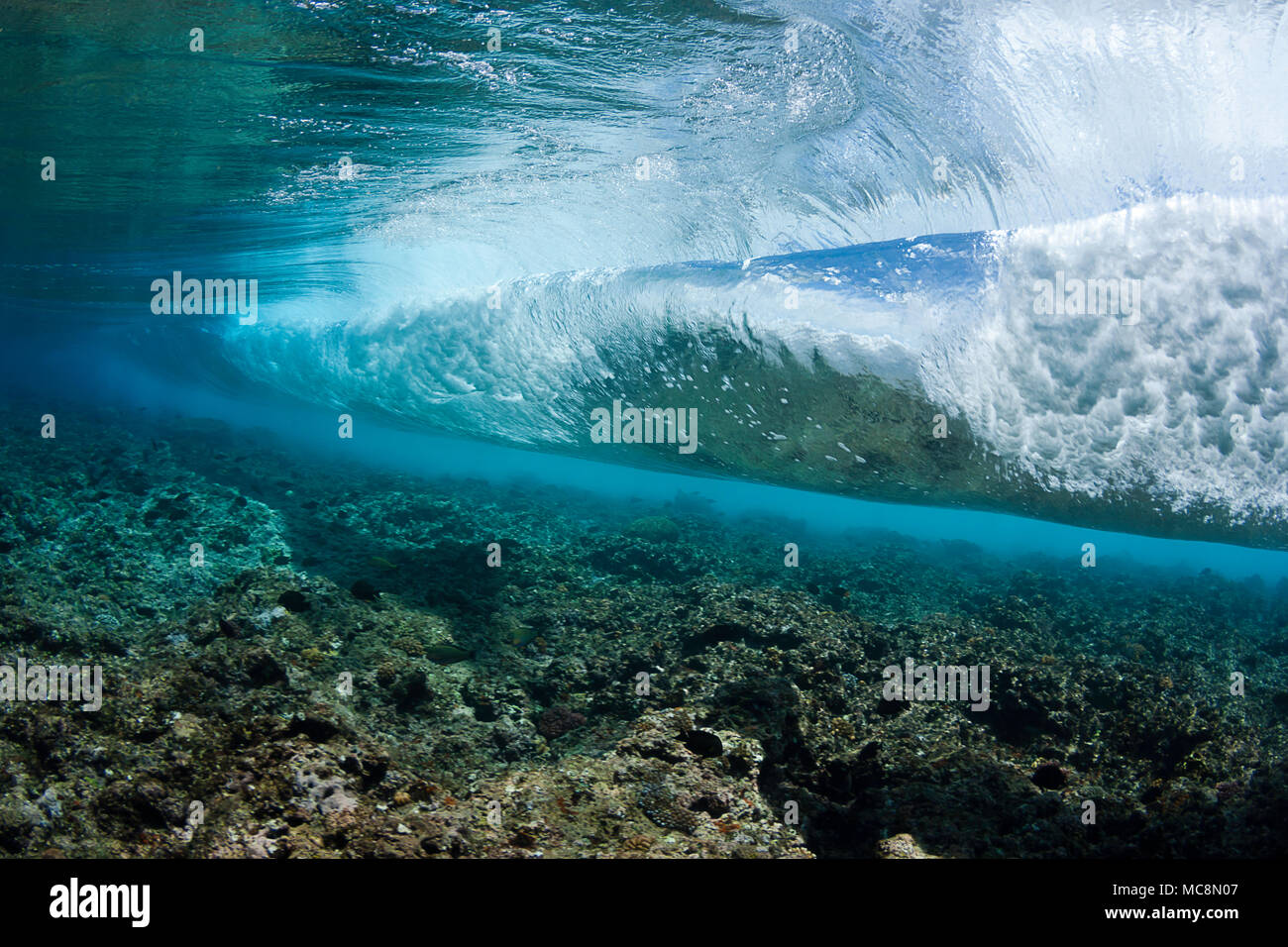Surf crashes on the reef off the island of Yap in Micronesia Stock ...