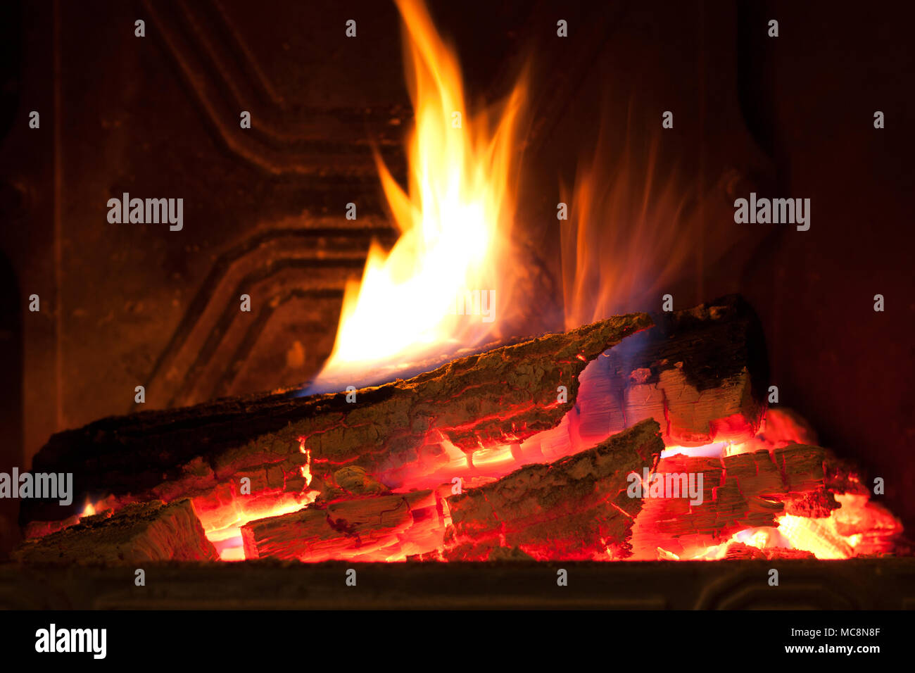 Close image of fire in the fireplace Stock Photo - Alamy