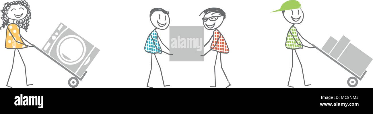 men and women move, they carry boxes or objects from home Stock Vector ...