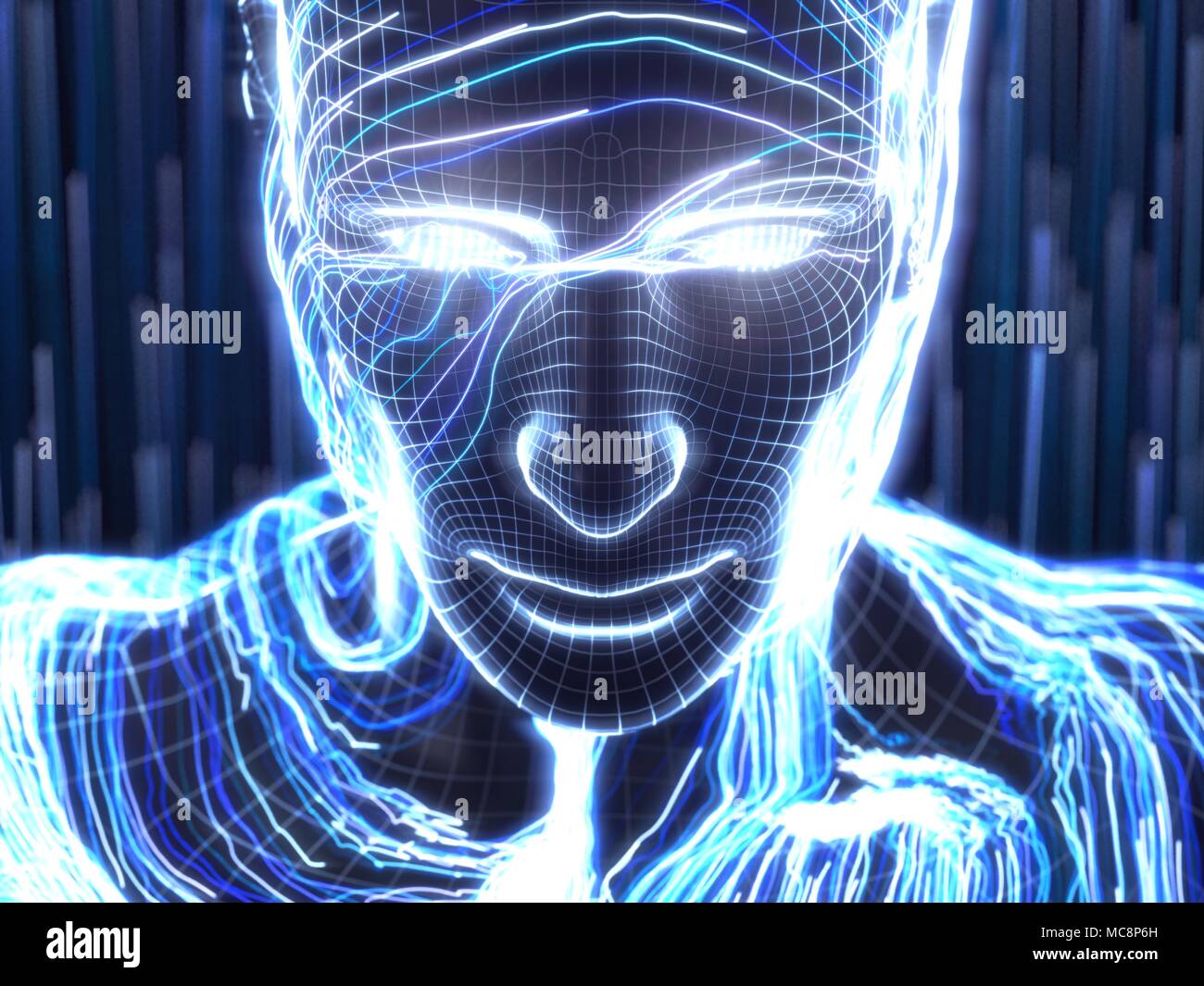 artificial intelligence concept with virtual human avatar. 3d ...