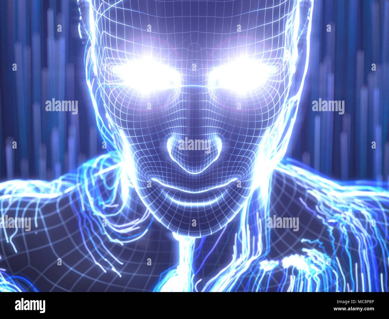artificial intelligence concept with virtual human avatar. 3d ...