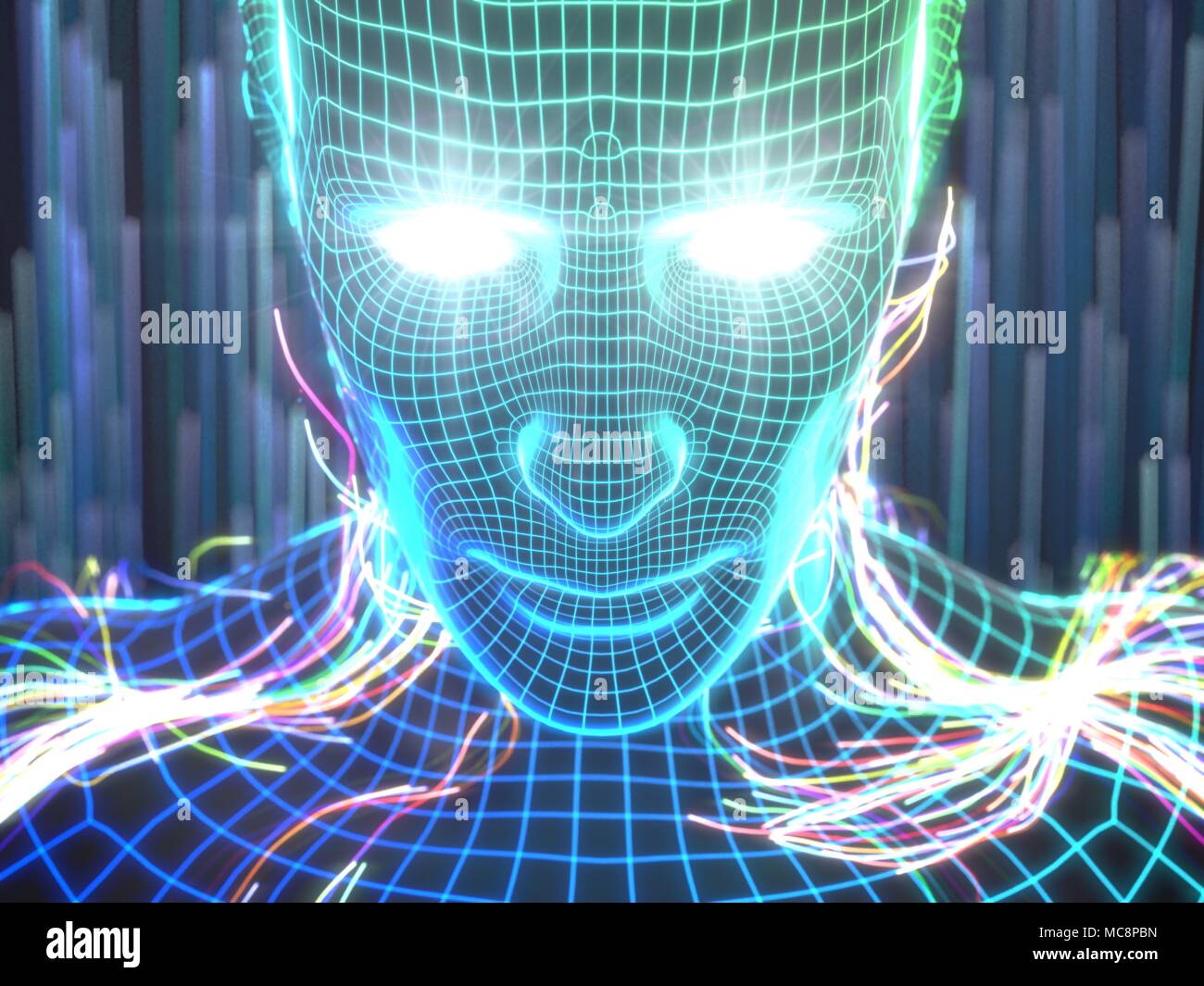 artificial intelligence concept with virtual human avatar. 3d ...
