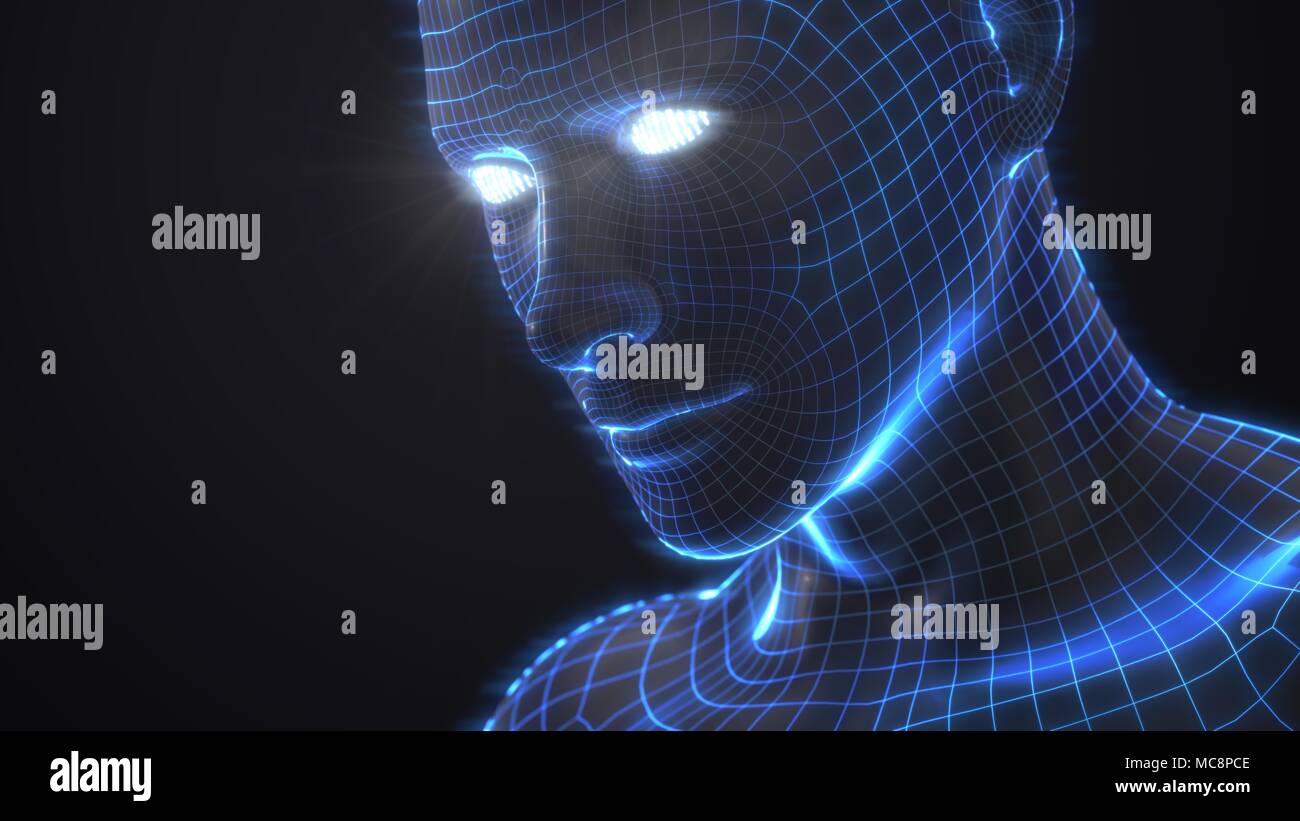 artificial intelligence concept with virtual human avatar. 3d ...