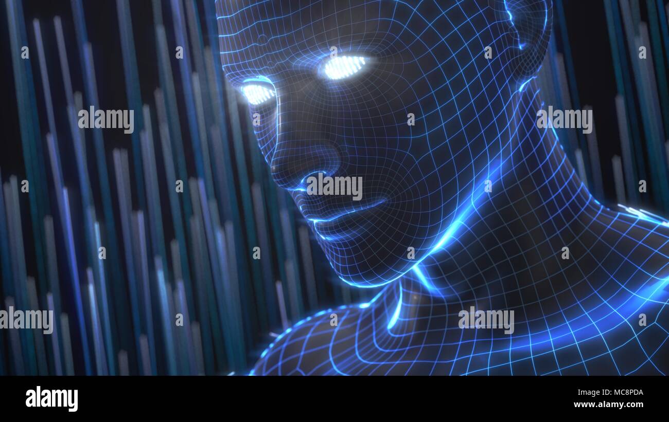 artificial intelligence concept with virtual human avatar. 3d ...