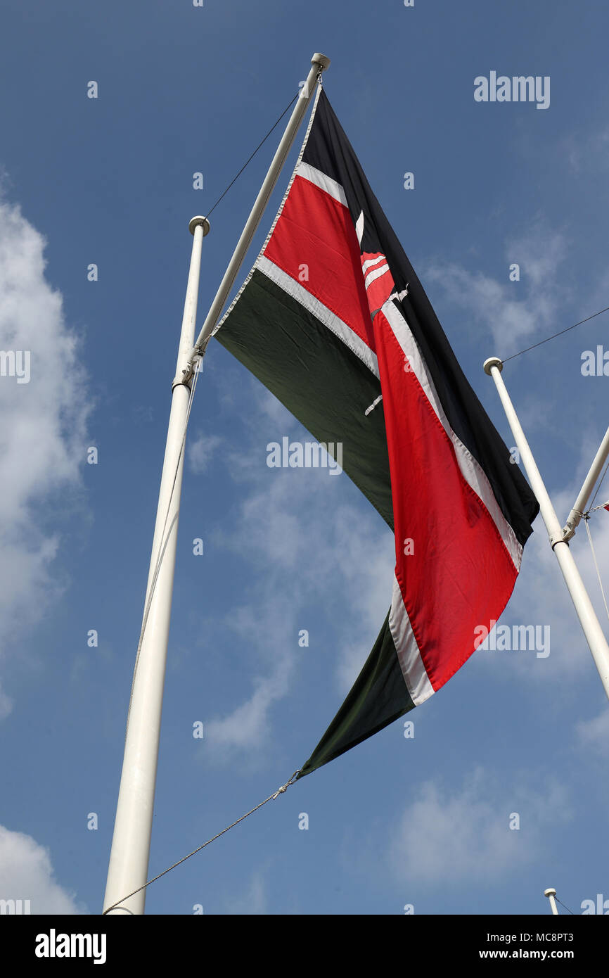 The flag of Kenya flies with other flags from countries of the ...