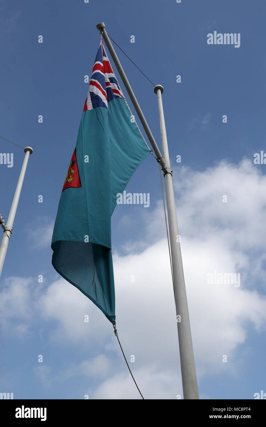 The flag of Cayman Islands flies with other flags from countries of the ...
