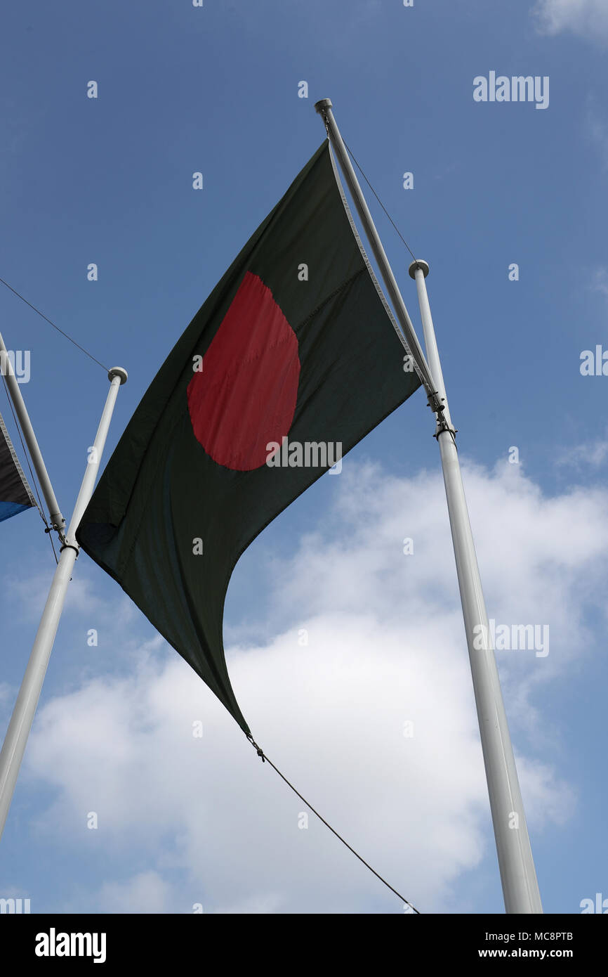 The flag of Bangladesh flies with other flags from countries of the ...